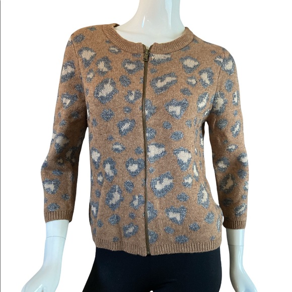 LOFT | Sweaters | Nwot Loft Cheetah Knitted Zipfront Sweater Cardigan ...